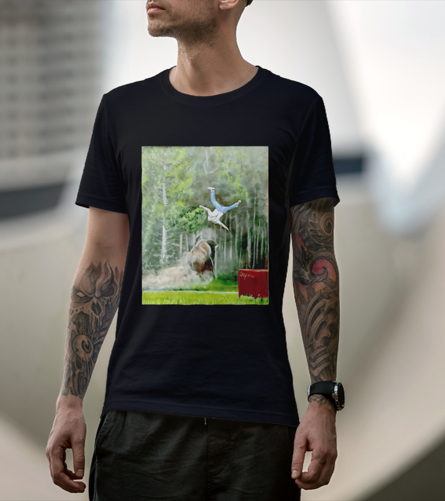 Sportman Epic Bison Attack Wildlife Painting T-Shirt