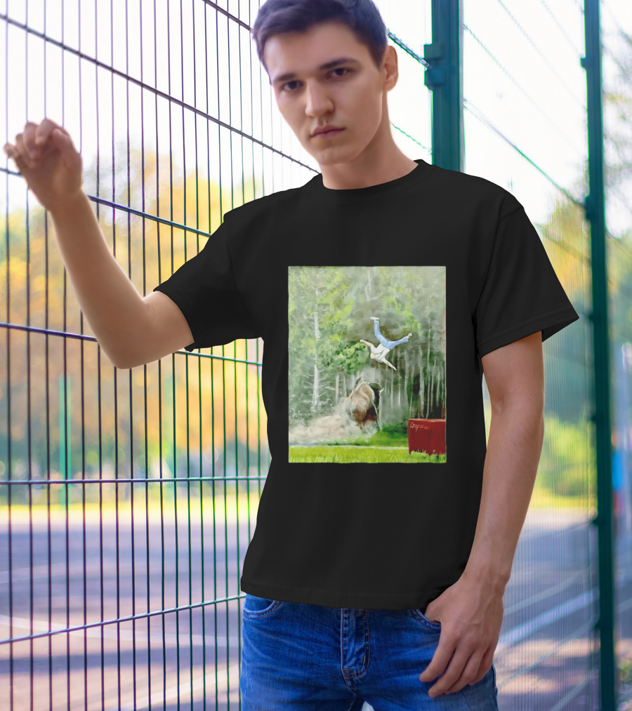 Sportman Epic Bison Attack Wildlife Painting T-Shirt