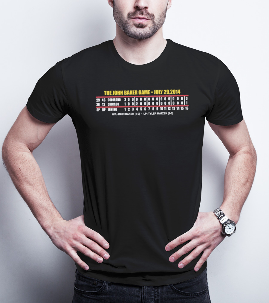The John Baker Game July 29 2014 Cubs Vs Rockies Comprehensive Game Stats T-Shirt