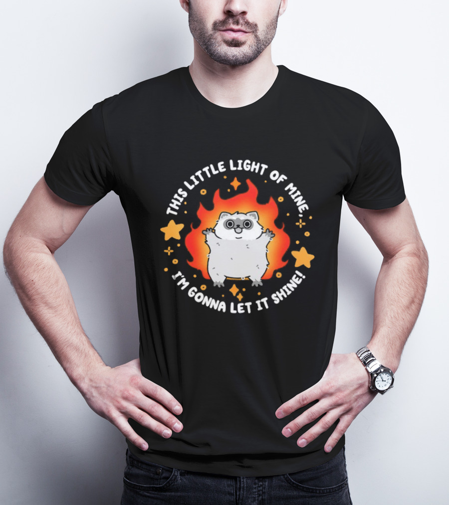 This Little Light Of Mine Raccoon I'm Gonna Let It Shine Stars Flame T-Shirt