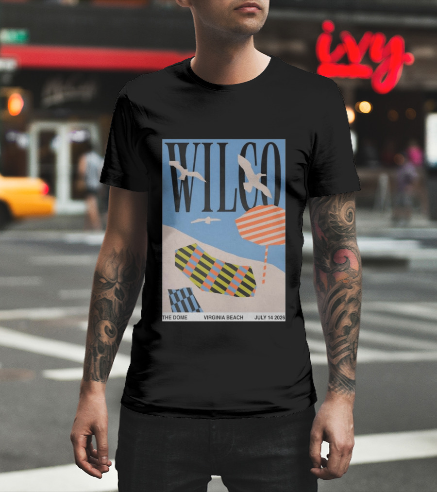 Wilco Concert The Dome Virginia Beach July 14 2026 Seagulls Beach Umbrellas T-Shirt