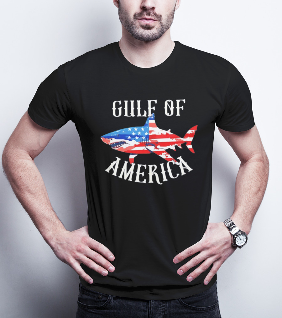Gulf Of America Shark American Flag Patriotic T-Shirt