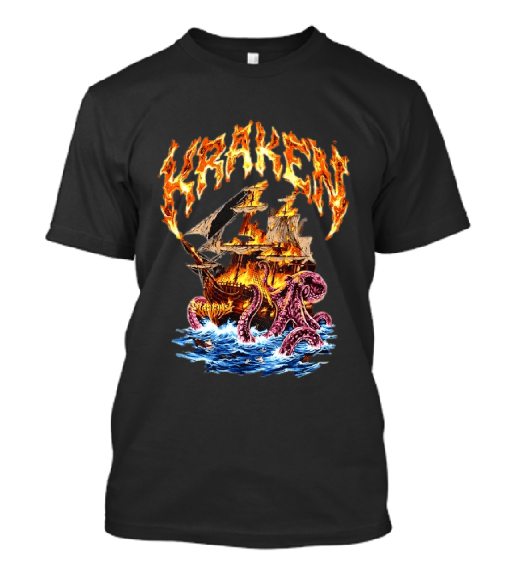 Kraken Nautical Myths Burning Ship Octopus Attack T-Shirt