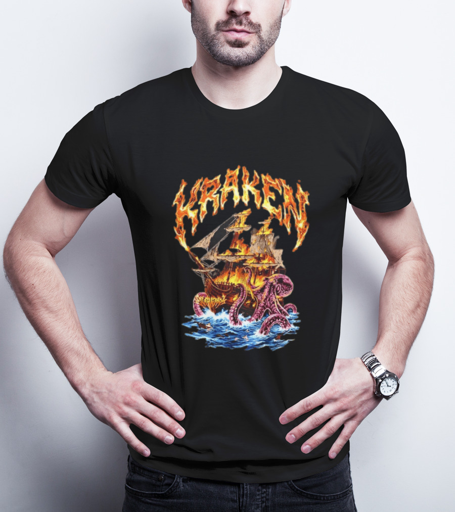 Kraken Nautical Myths Burning Ship Octopus Attack T-Shirt