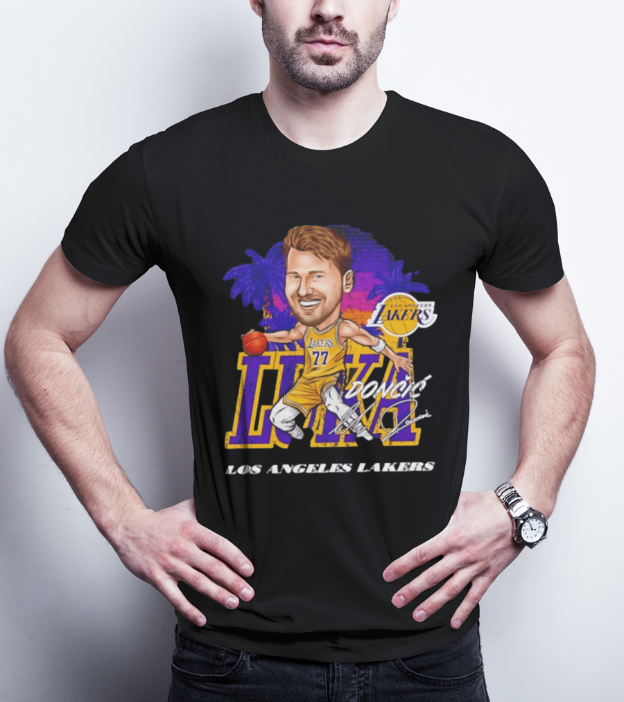 Luka Doncic 77 Los Angeles Lakers Skyline Cartoon T-Shirt