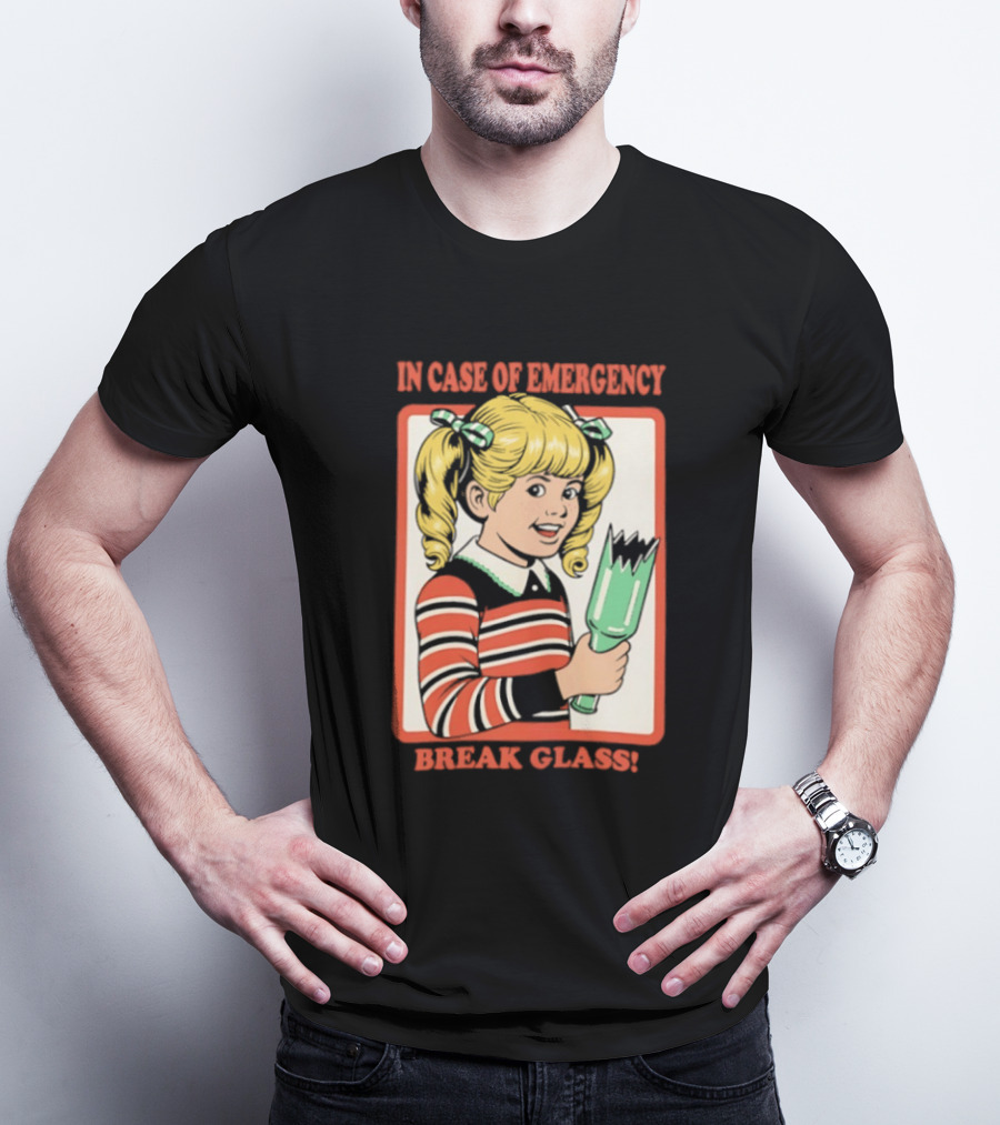 In Case Of Emergency Break Glass Blonde Girl With Striped Sweater Holding Broken Bottle T-Shirt