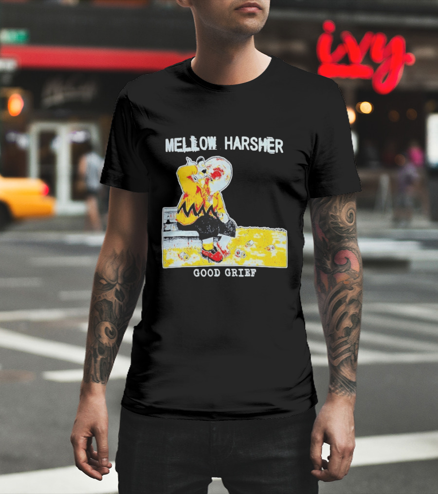 Mellow Harsher Good Grief Charlie Brown Drinking Image T-Shirt