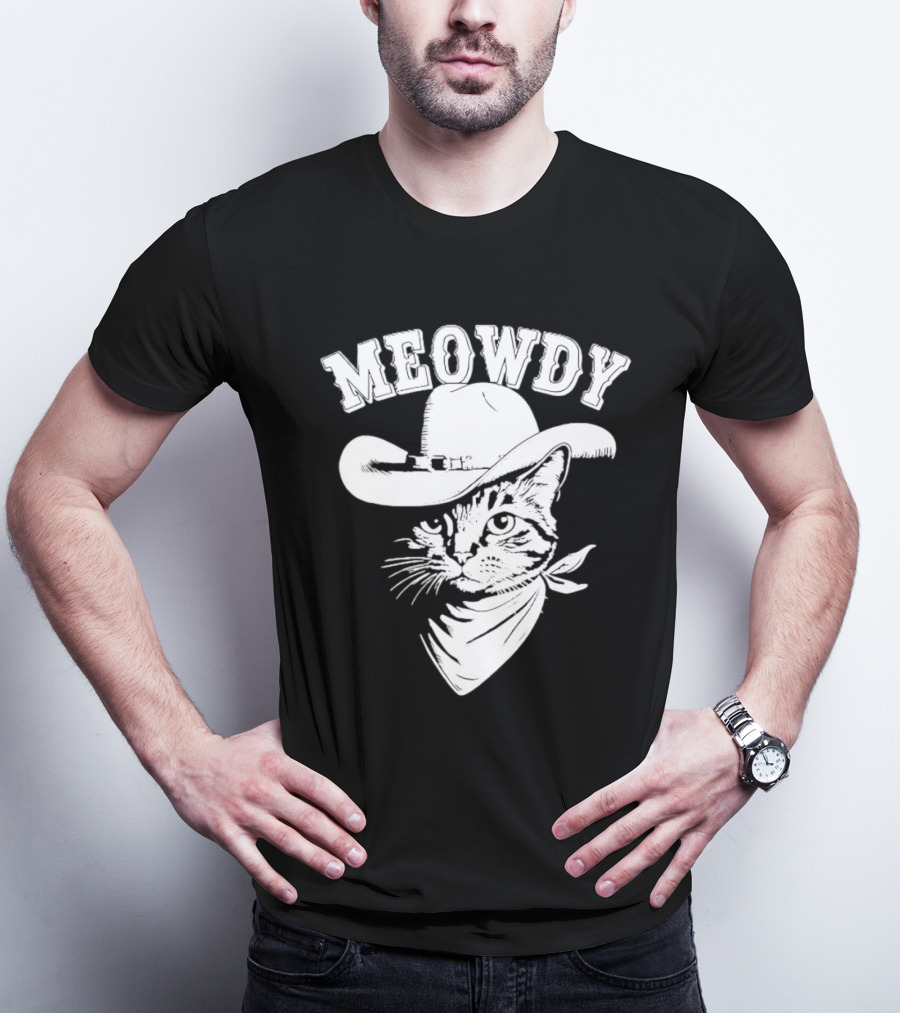 Meowdy Cowboy Cat With Bandana Western Hat Wrangler T-Shirt