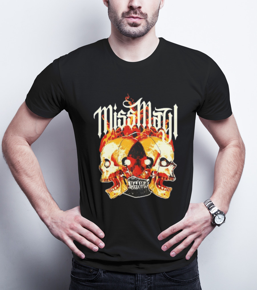 Miss May I Skulls And Fire Metalcore Band Triple Skull Flames T-Shirt