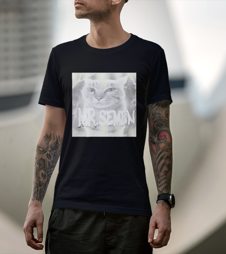 Mr Semen Cat Feline Fantasy Bold White T-Shirt