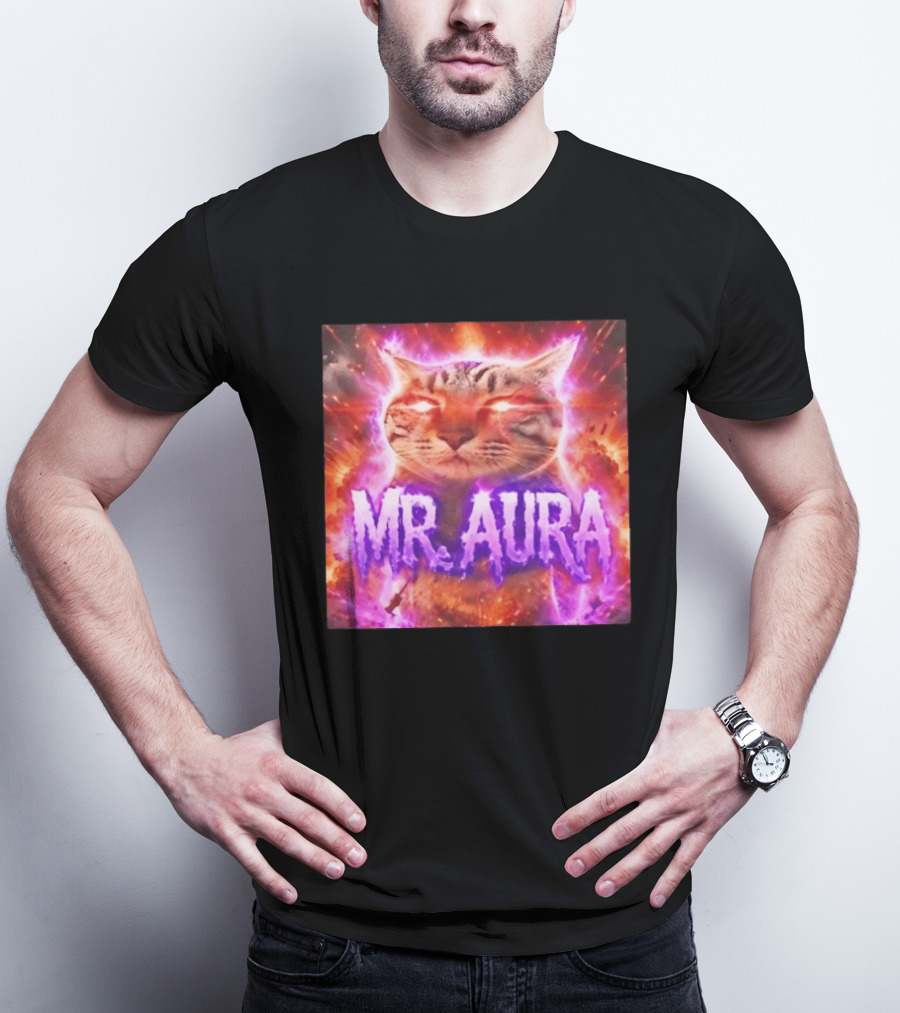 Mr. Aura Cat Fiery Cosmic Internet Culture Phenomenon T-Shirt