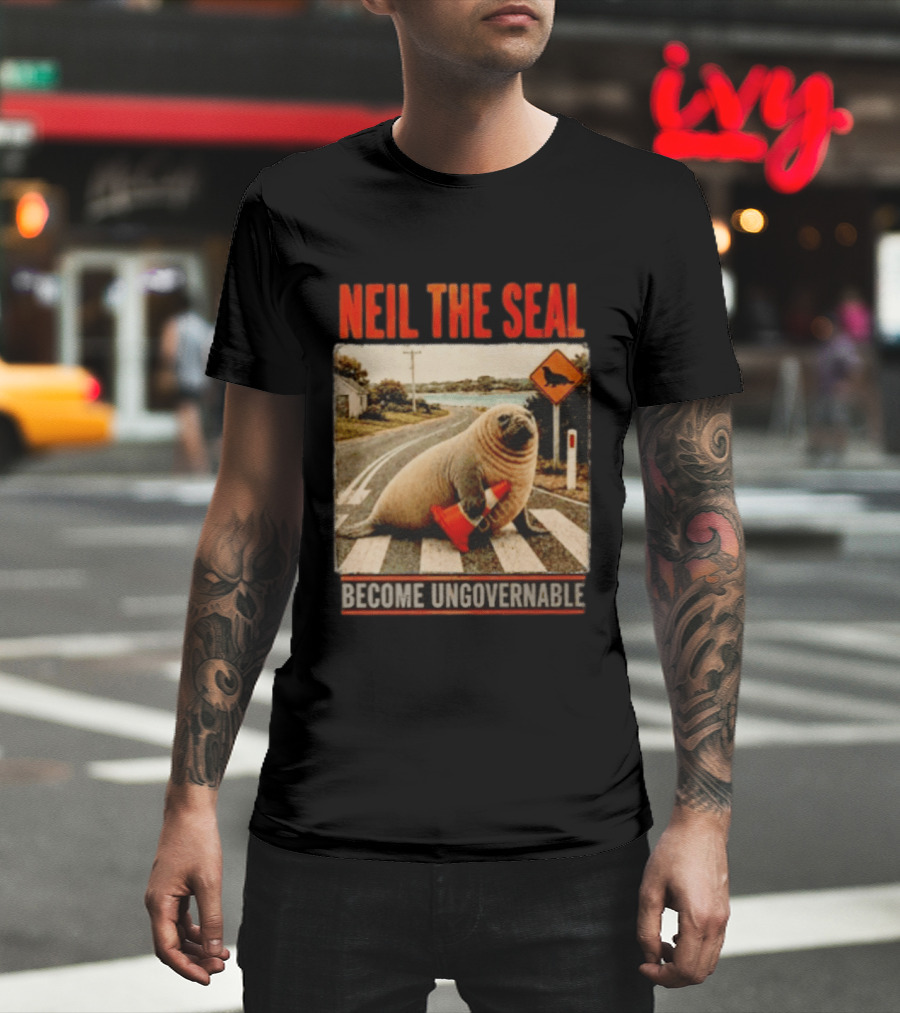Neil The Seal Become Ungovernable Traffic Cone Road Crossing T-Shirt