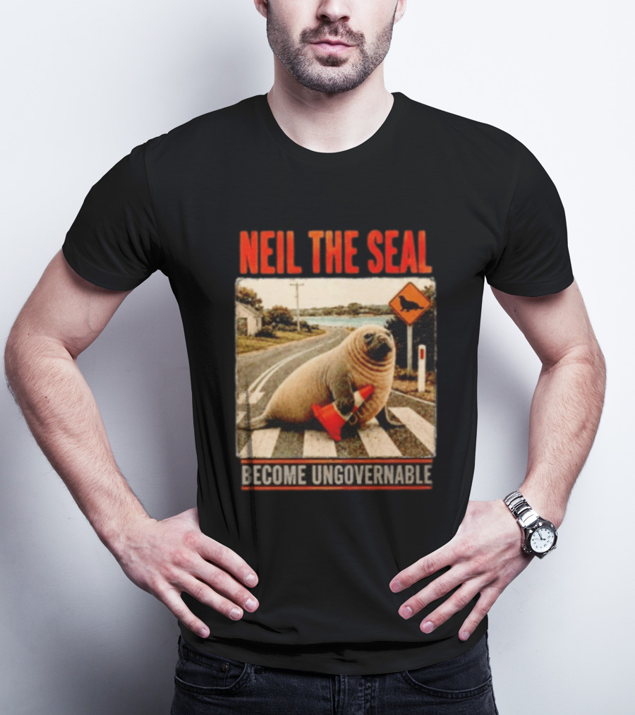 Neil The Seal Become Ungovernable Traffic Cone Road Crossing T-Shirt
