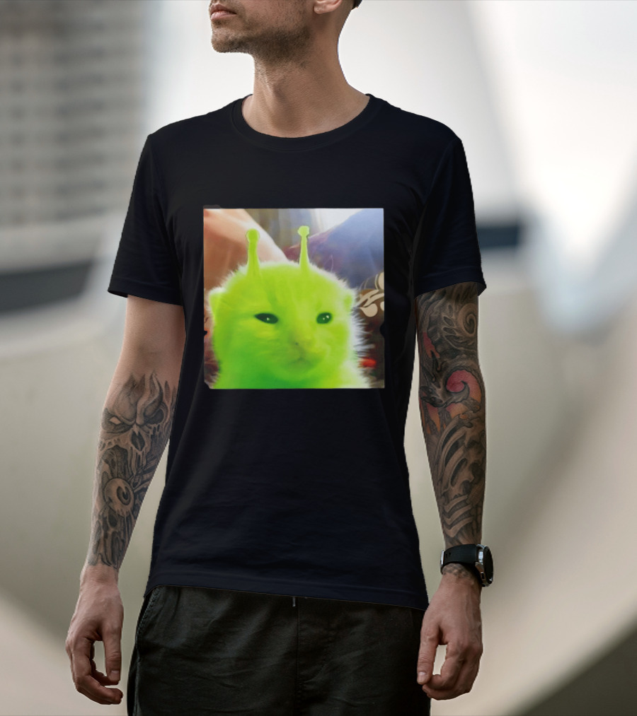 Gleep Alien Kitty Green Cat Antennae Fluffy Feline Fantasy T-Shirt