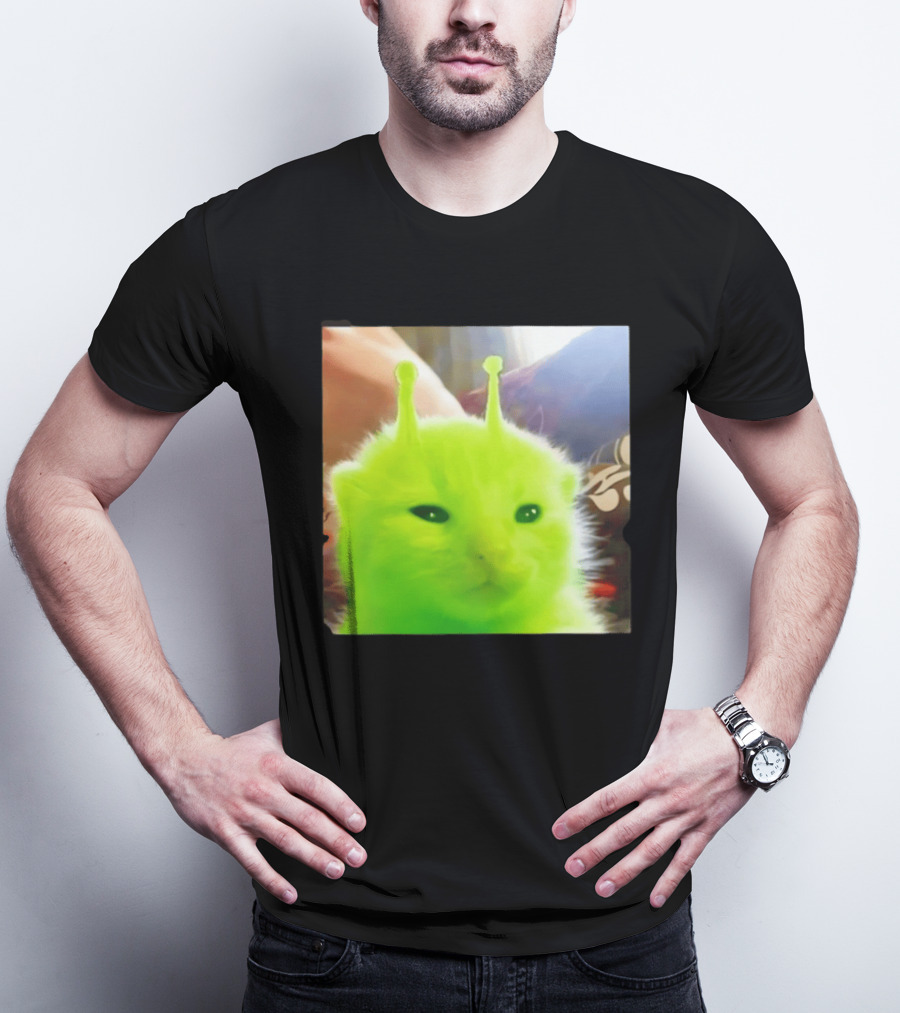 Gleep Alien Kitty Green Cat Antennae Fluffy Feline Fantasy T-Shirt