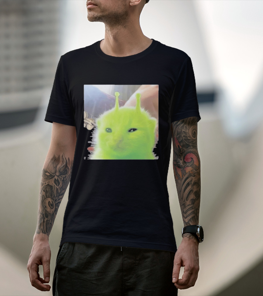 Glorp Alien Cat Winking Whimsical Green Feline With Antennae T-Shirt