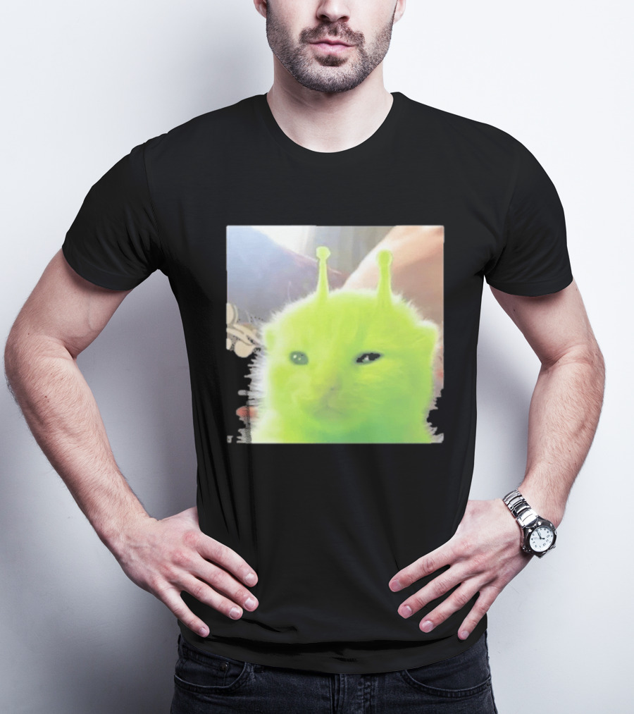 Glorp Alien Cat Winking Whimsical Green Feline With Antennae T-Shirt