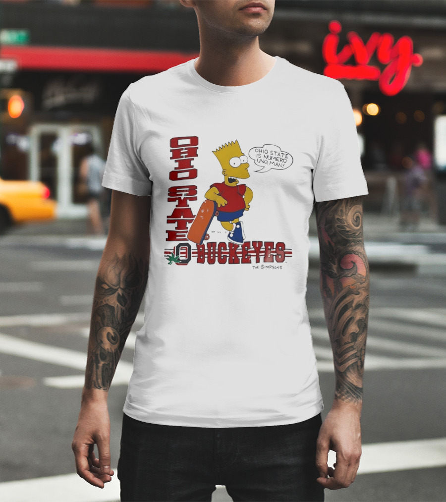 Ohio State Buckeyes Bart Simpson Numero Uno Man Skateboard T-Shirt