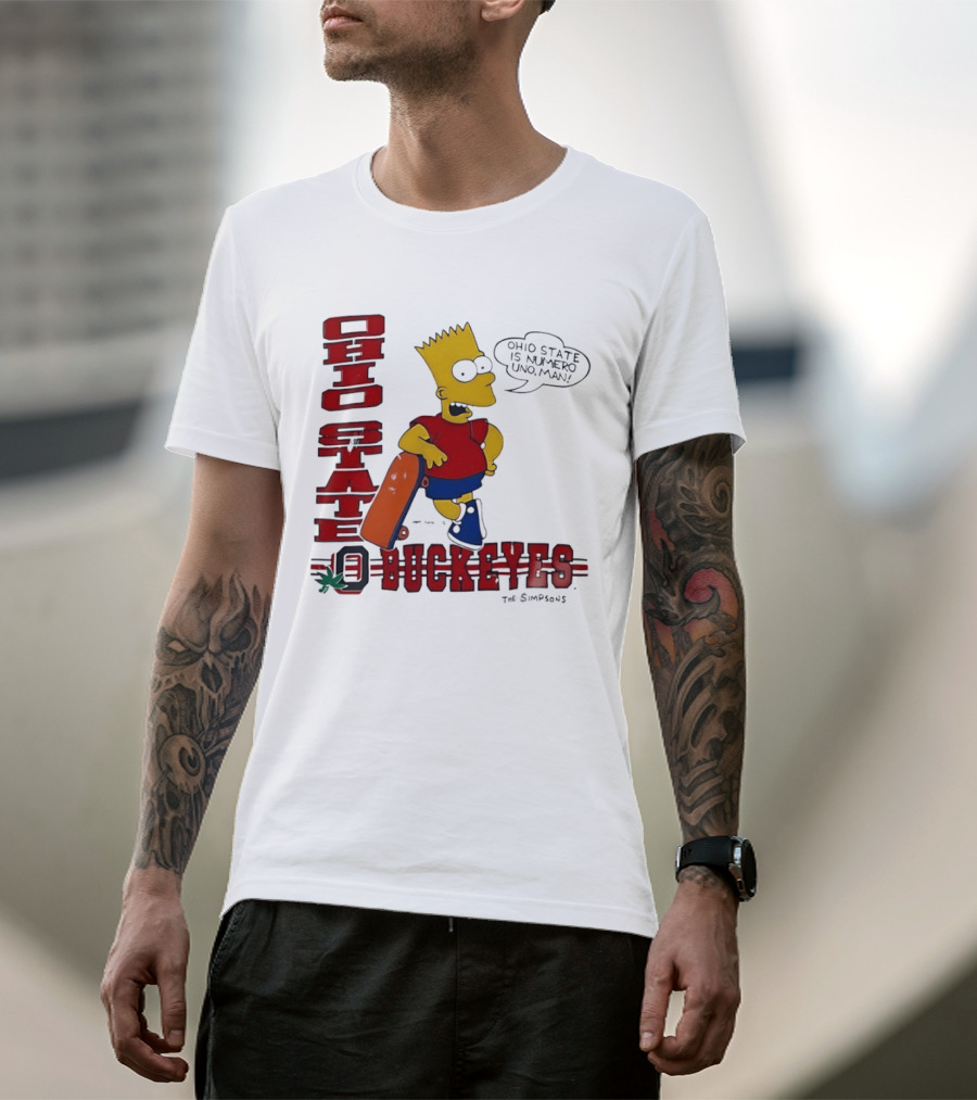 Ohio State Buckeyes Bart Simpson Numero Uno Man Skateboard T-Shirt