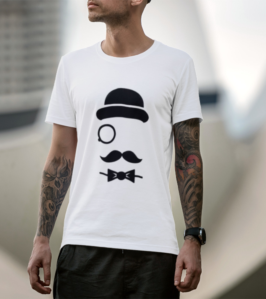 Bowler Hat Monocle Mustache Bow Tie T-Shirt