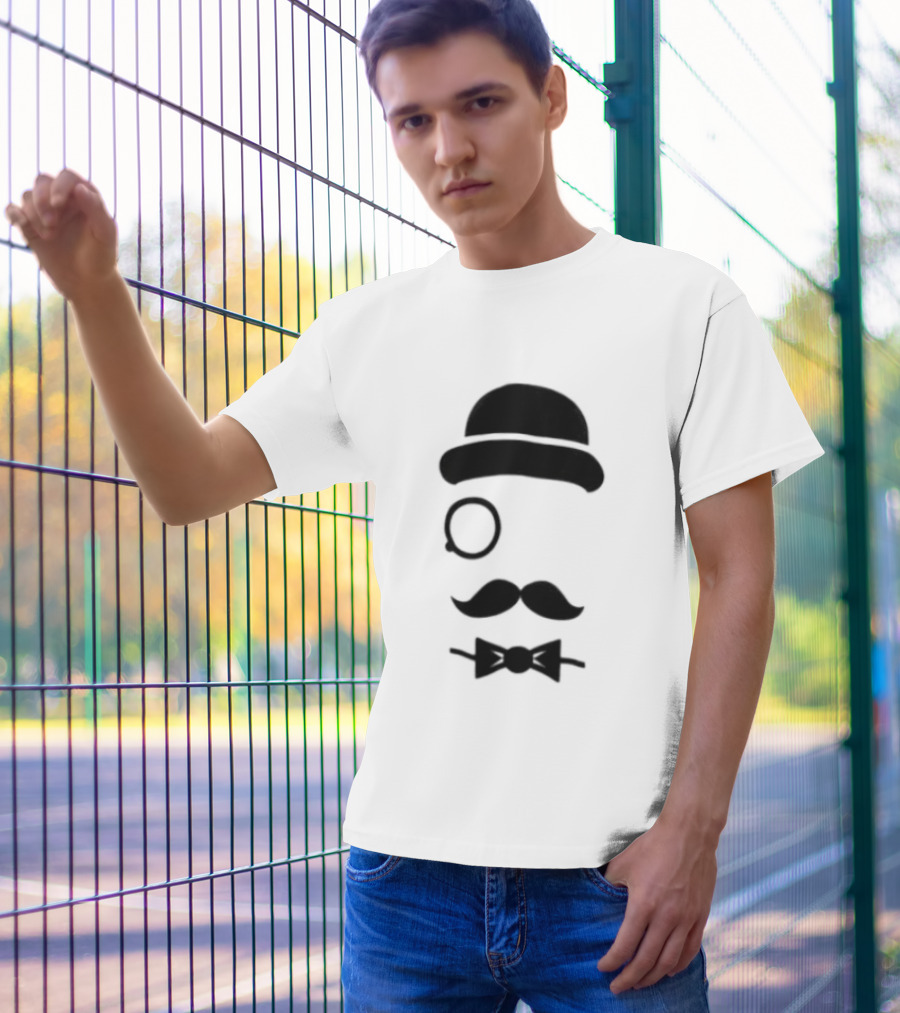Bowler Hat Monocle Mustache Bow Tie T-Shirt