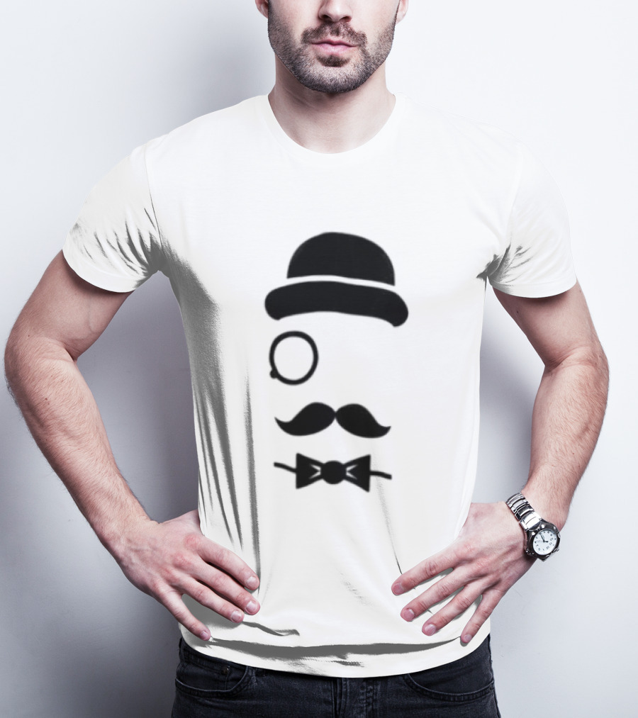 Bowler Hat Monocle Mustache Bow Tie T-Shirt