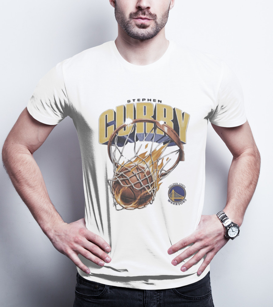 Stephen Curry Golden State Warriors Flaming Basketball Net T-Shirt
