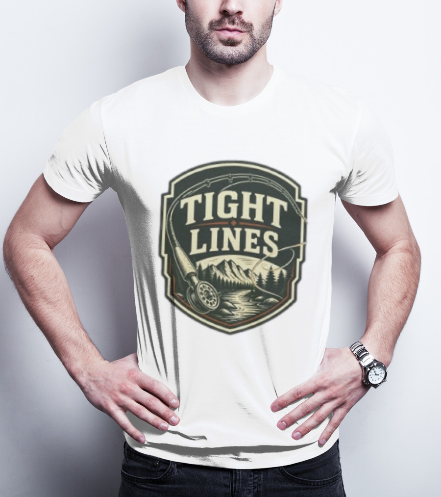 Tight Lines Fishing Mountain River Nature Fly Rod T-Shirt