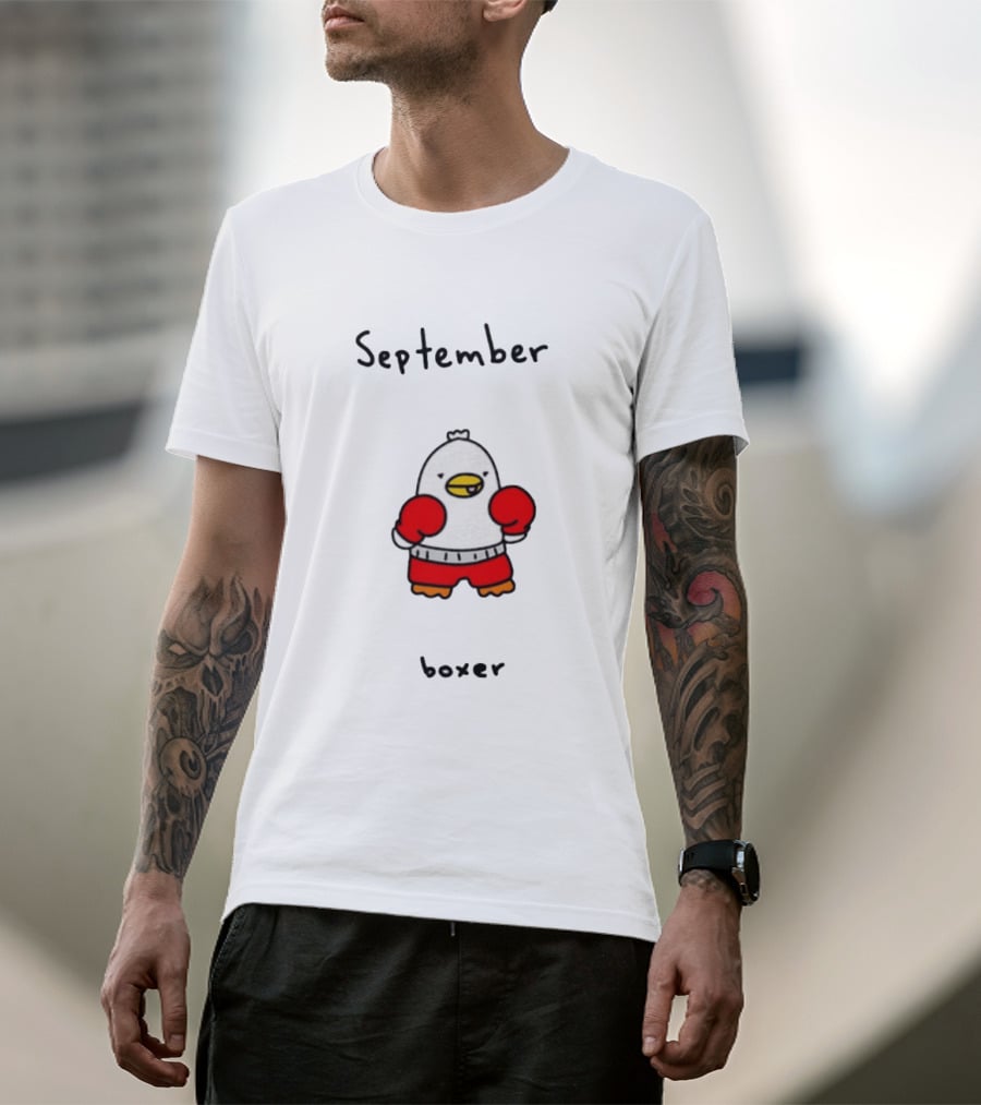 September Boxer Duck Boxing Red Gloves Whimsical Bird T-Shirt