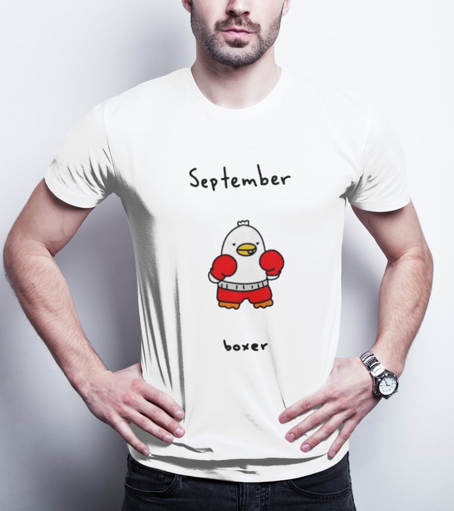 September Boxer Duck Boxing Red Gloves Whimsical Bird T-Shirt