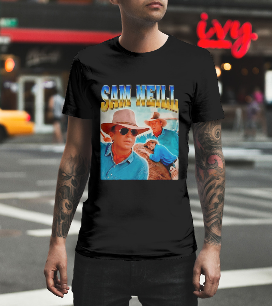 Sam Neill Vintage Style Cowboy Collage T-Shirt