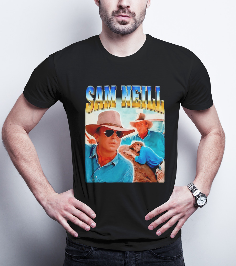 Sam Neill Vintage Style Cowboy Collage T-Shirt