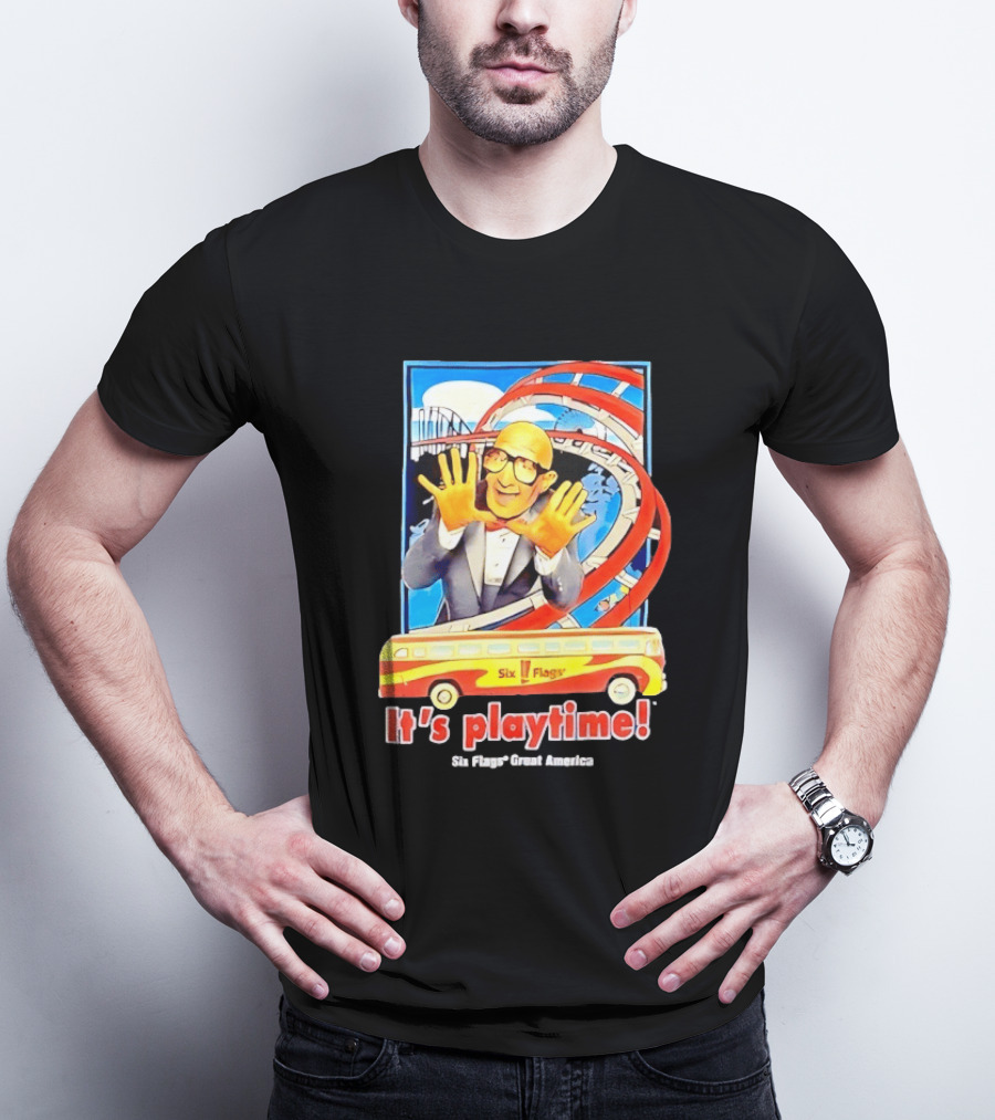Six Flags Great America Mr. Six It's Playtime Roller And Bus Adventure T-Shirt