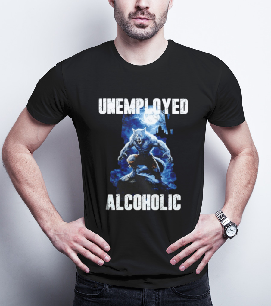 Unemployed Alcoholic Werewolf Horror Moonlit Night Scene T-Shirt