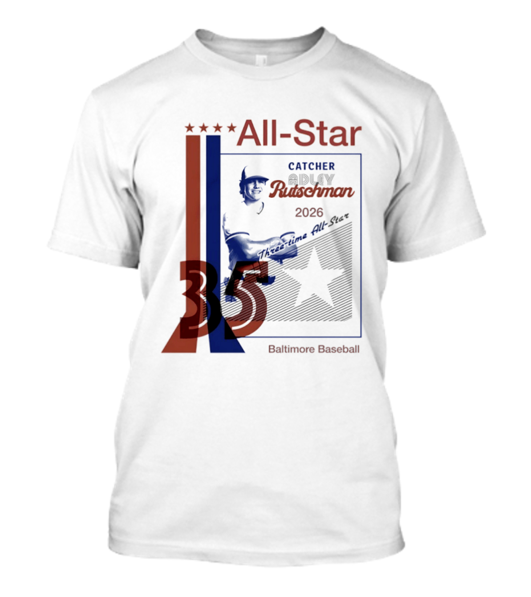 Adley Rutschman Three Time MLB All Star Catcher 2026 Baltimore Baseball 35 T-Shirt
