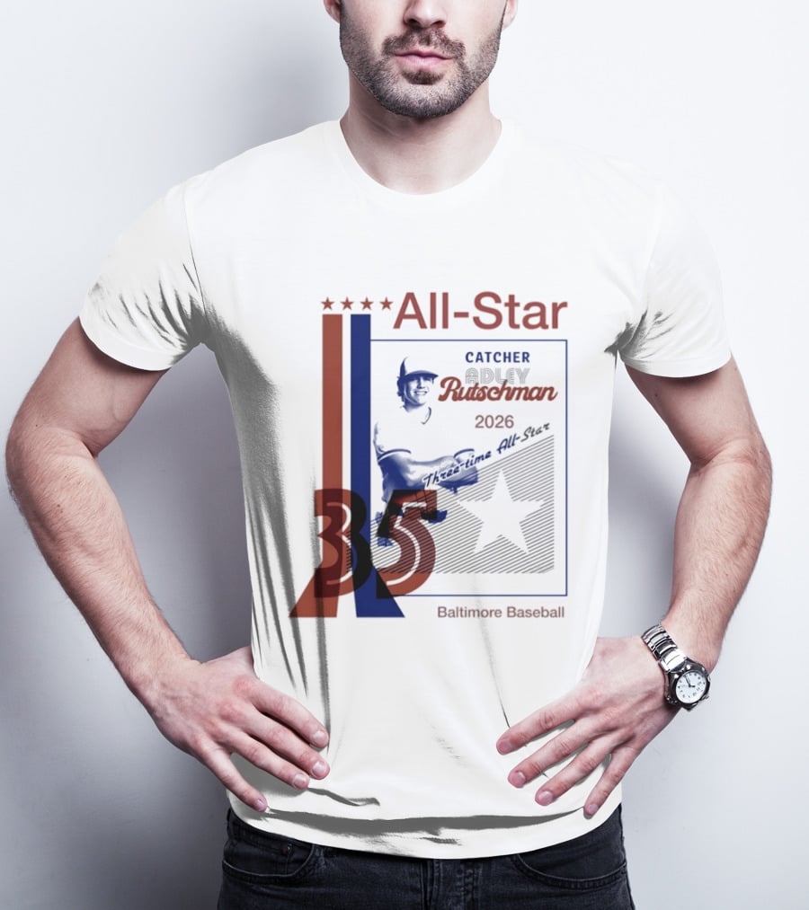 Adley Rutschman Three Time MLB All Star Catcher 2026 Baltimore Baseball 35 T-Shirt