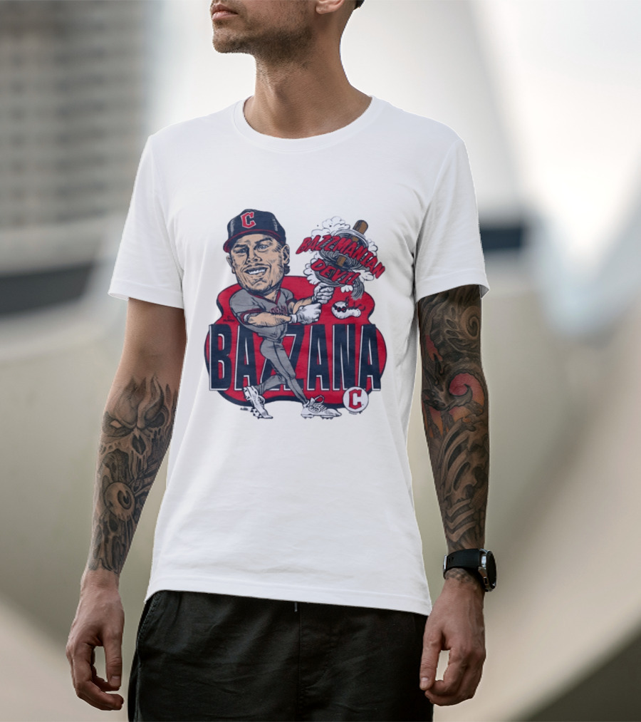Bazzana Bazzmanian Devil Cleveland Guardians Caricature Baseball Player T-Shirt