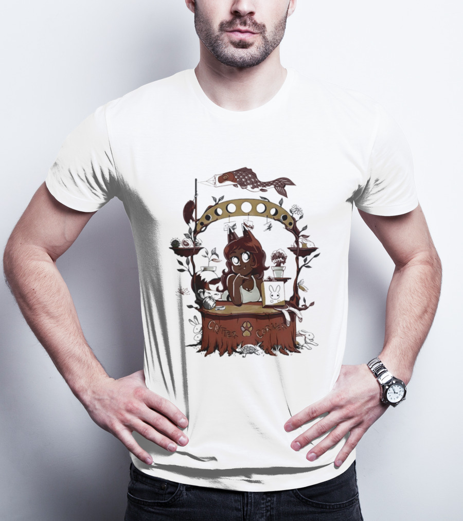 Critter Corner Fox Girl And Rabbits Anime Aesthetic T-Shirt