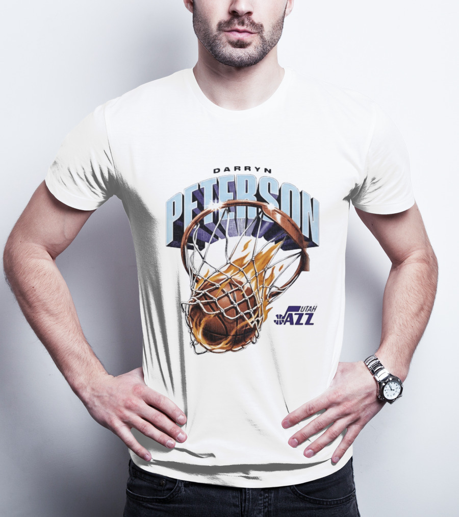 Darryn Peterson NBA Utah Jazz Basketball Hoop Flames T-Shirt