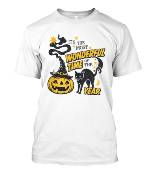 It's The Most Wonderful Time Of The Year Halloween Pumpkin Black Cat T-Shirt