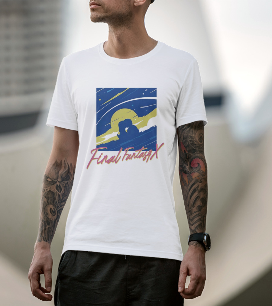 Final Fantasy X Tidus And Yuna Romantic Silhouette Under Moonlit Sky T-Shirt