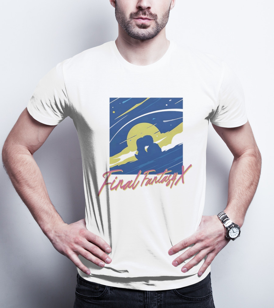 Final Fantasy X Tidus And Yuna Romantic Silhouette Under Moonlit Sky T-Shirt