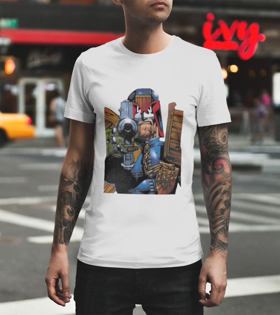 Judge Dredd 2000 AD Comic Book Character With Iconic Outfit T-Shirt