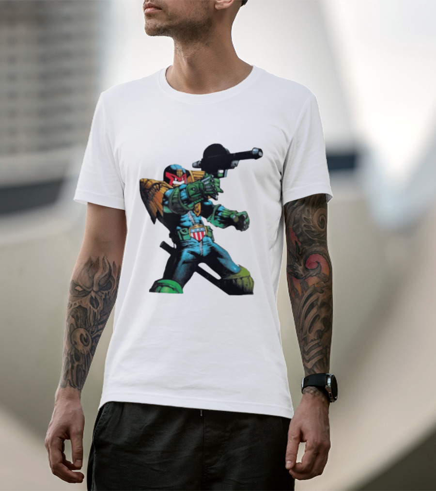 Judge Dredd Lawgiver Comic Book Character With Iconic Helmet T-Shirt