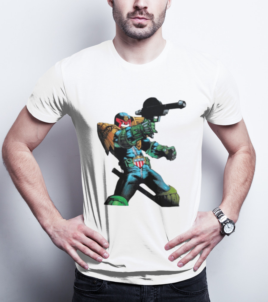 Judge Dredd Lawgiver Comic Book Character With Iconic Helmet T-Shirt