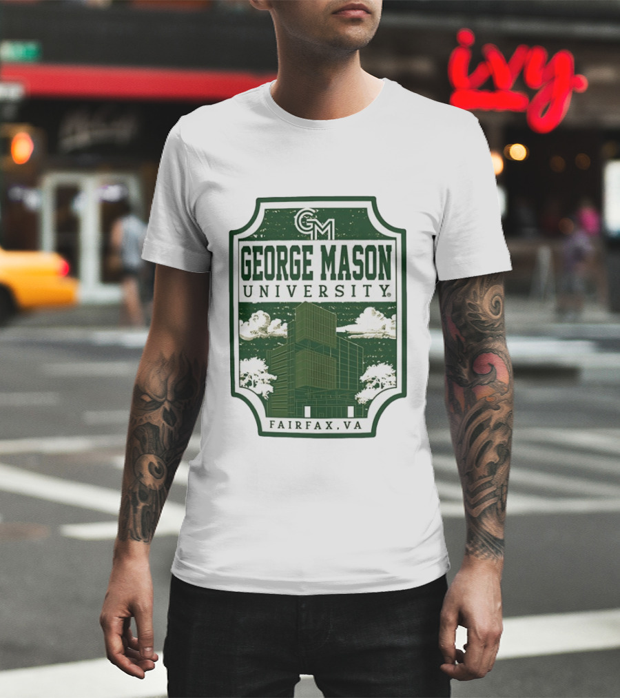 George Mason University GMU Fairfax VA Campus Scene Retro Vintage Green T-Shirt