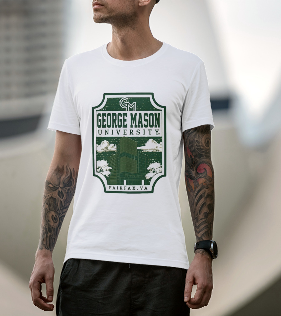 George Mason University GMU Fairfax VA Campus Scene Retro Vintage Green T-Shirt