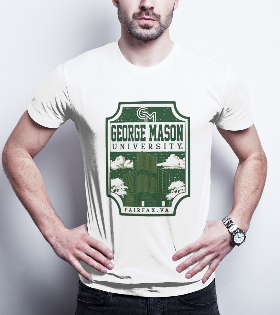 George Mason University GMU Fairfax VA Campus Scene Retro Vintage Green T-Shirt