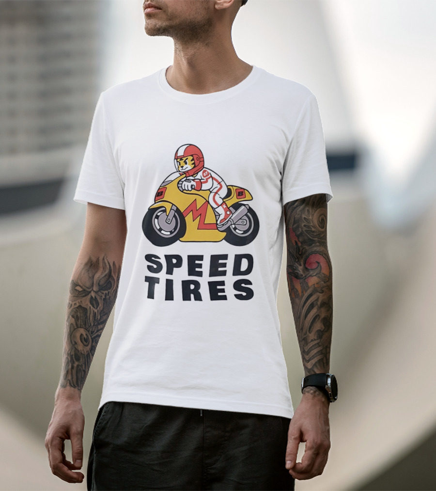 Speed Tires Tiger Motorcycle Racing Biker Rider On Yellow Bike T-Shirt