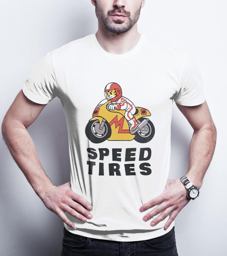 Speed Tires Tiger Motorcycle Racing Biker Rider On Yellow Bike T-Shirt